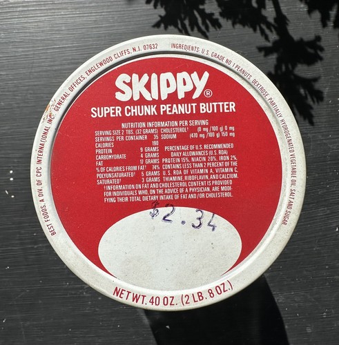 Vintage Skippy Glass Super Chunk Peanut Butter Jar 40 oz With Metal Lid ...