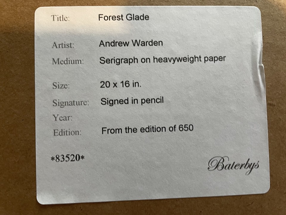 🔥 "Forest Glade" Andrew Warden Serigraph on heavy weight paper Framed ...