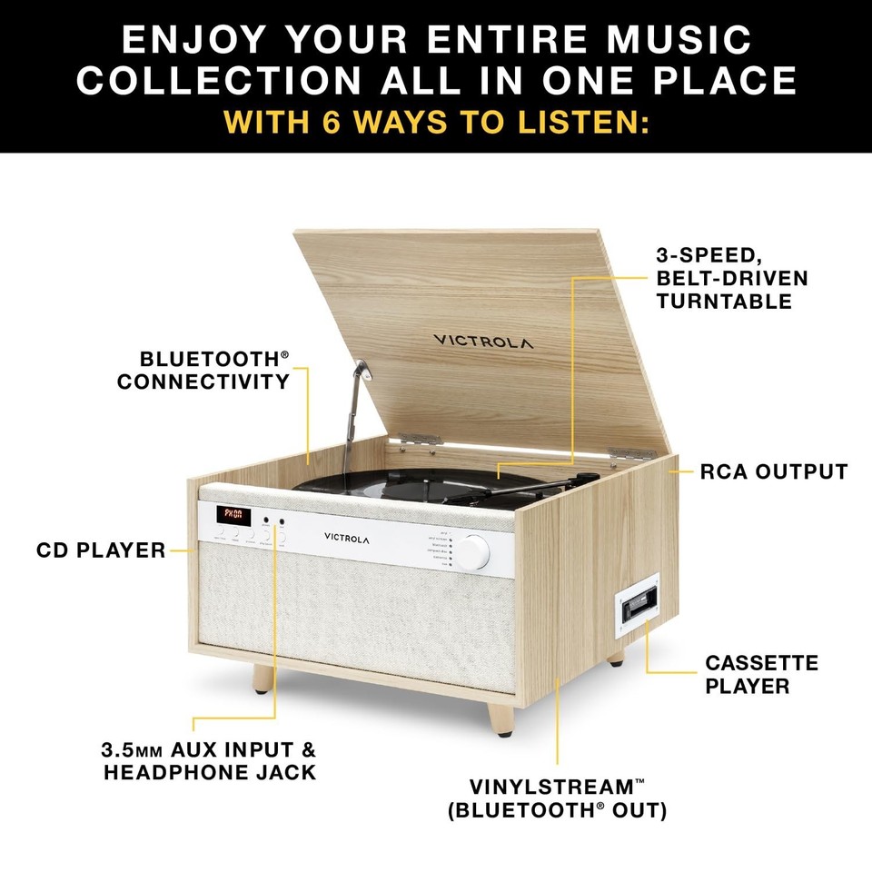 Victrola Century 6-in-1 Vinyl Record Player & Music Center – 3-Speed ...