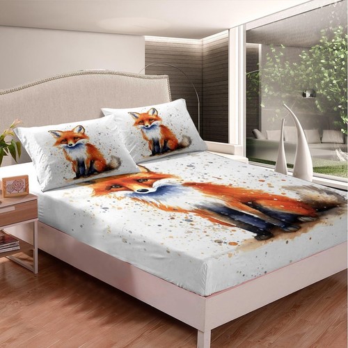 Cute Fox Bed Sheet Set Animal Fitted Sheet Woodland Fox Bedding Set for ...