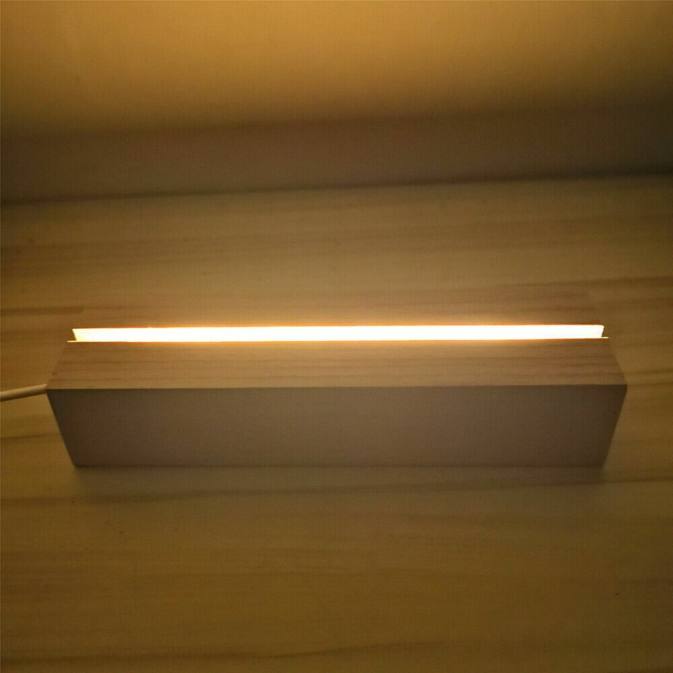 Art Rectangle LED Light Display Base Crystal Wooden Stand Holder Night ...