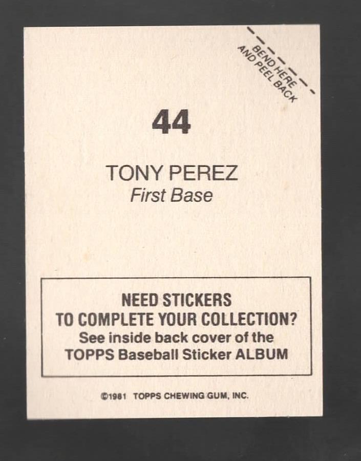 1981 Topps Stickers Tony Perez Boston Red Sox #44 Excellent | eBay