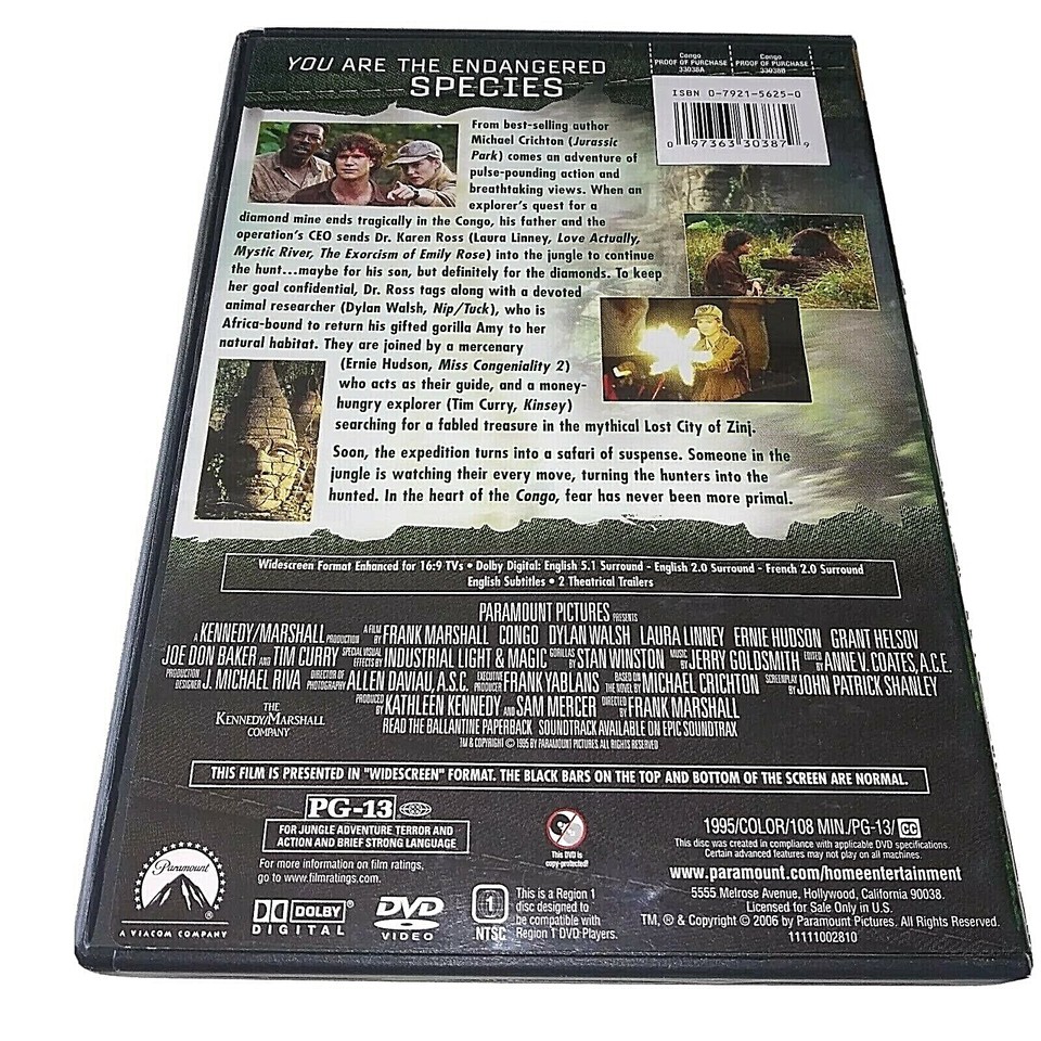 Congo DVD 1995 Widescreen Laura Linney Dylan Walsh Ernie Hudson Tim ...