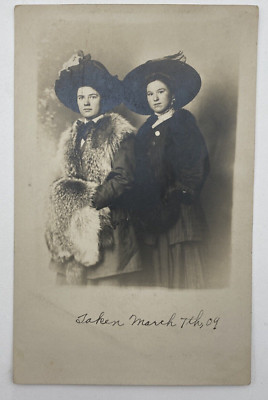 Postcard MN "Ethel & Maria" Womens Fashion Big Hats Coats Fur 1909 RPPC ...