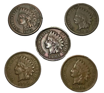 1882 1897 1901 1903 1904 USA US American Indian Head One Cent Coins # ...