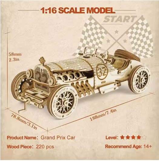 ROKR Grand Prix Car DIY Toy 3D Wooden Puzzle for Adult Mechanical Car ...