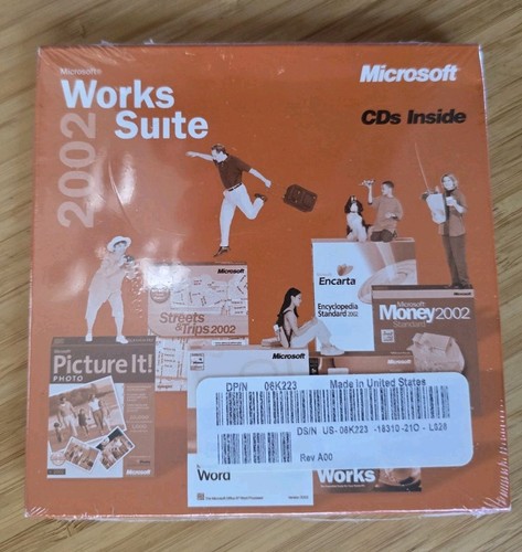 Microsoft Works Suite 2002 SEALED! for Windows CD's FROM DELL Brand new ...