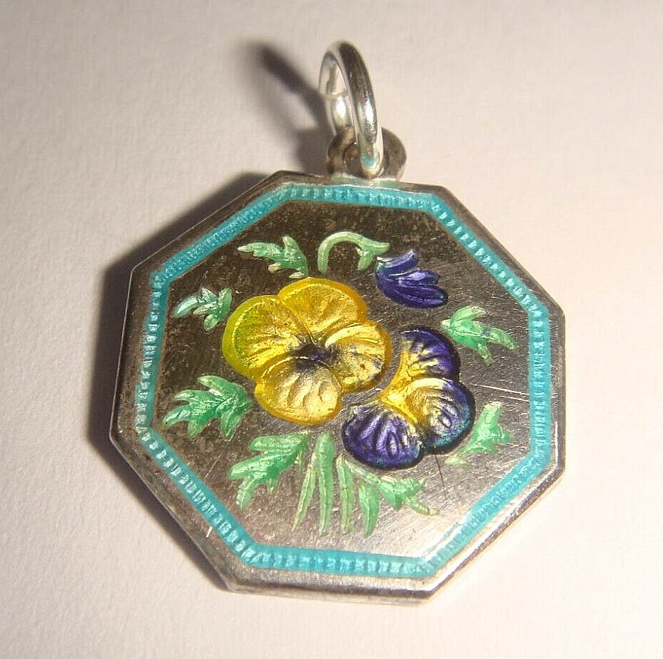 LOVELY RARE VINTAGE STERLING SILVER THOMAS L MOTT TLM ENAMEL PANSY ...