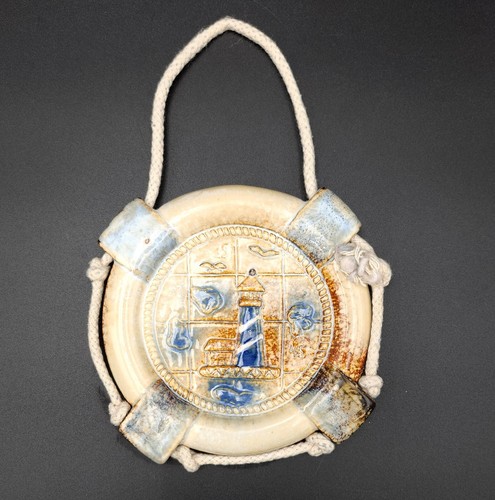 VTG 8" Ceramic LIGHTHOUSE Life Preserver Ring Roped Wall Plaque Decor ...