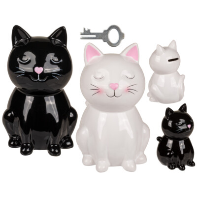 NEW CERAMIC CAT SAVINGS BANK KEY SECURITY KITTEN PIGGY BANK MONEY BOX ...