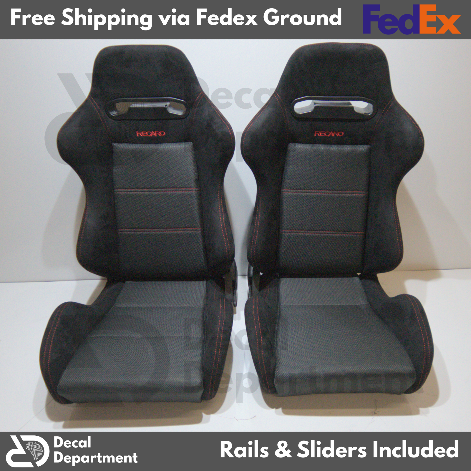 Set of 2 Reclinable Slider Seats For Recaro Seat Black Suede + Rails ...