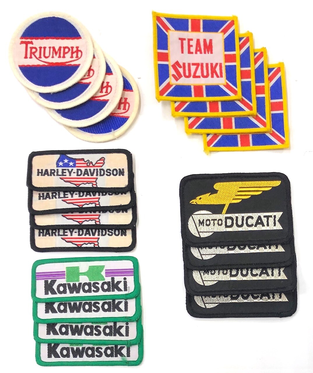 Lot of 20- Retro Bike Patches-Triumph, Suzuki, Harley-Davidson ...
