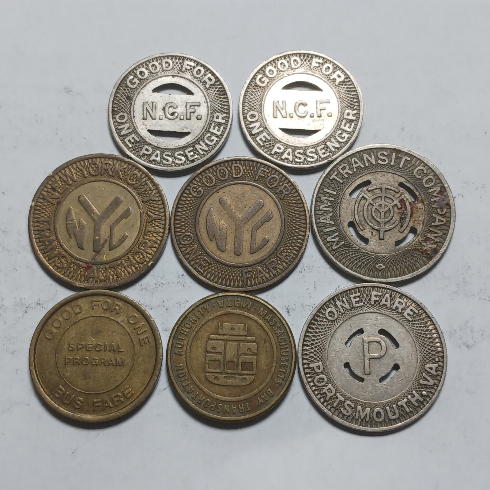 Lot of 8x Transit Tokens - Bus Fare, Subway, etc - New York, Portsmouth ...