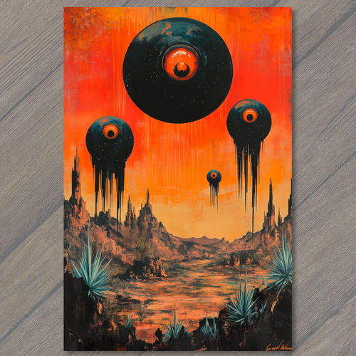 Art Print Dripping Eyeballs Cosmic Horror Red Sun Fantasy Apocalyptic ...