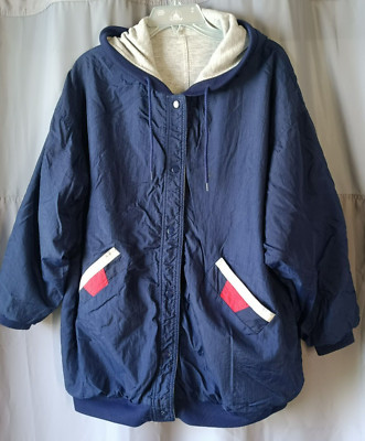 Vintage Basic Editions Windbreaker Jacket 90s Reversible Blue/Gray Womens L Snap | eBay