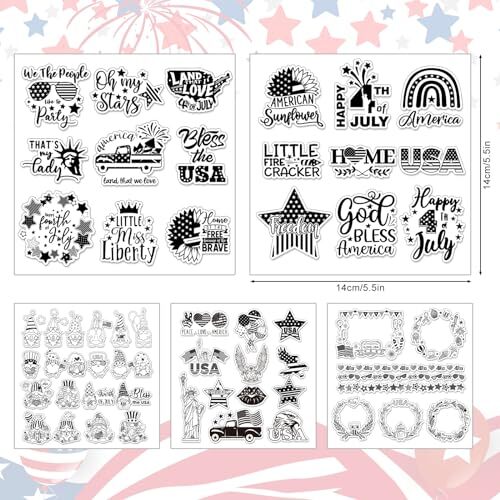 5 Sheets 4th of July Patriotic Clear Stamps for Card Making ...