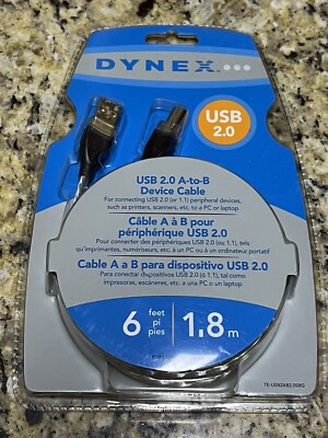 DYNEX USB 2.0 A-to-B Device Cable 6ft Standard Printer Cable BRAND NEW ...