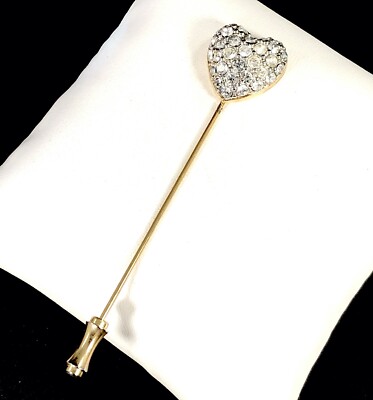 STRIKING SWAROVSKI 18K GOLD PLATED PAVE CRYSTAL RHINESTONE HEART STICK ...