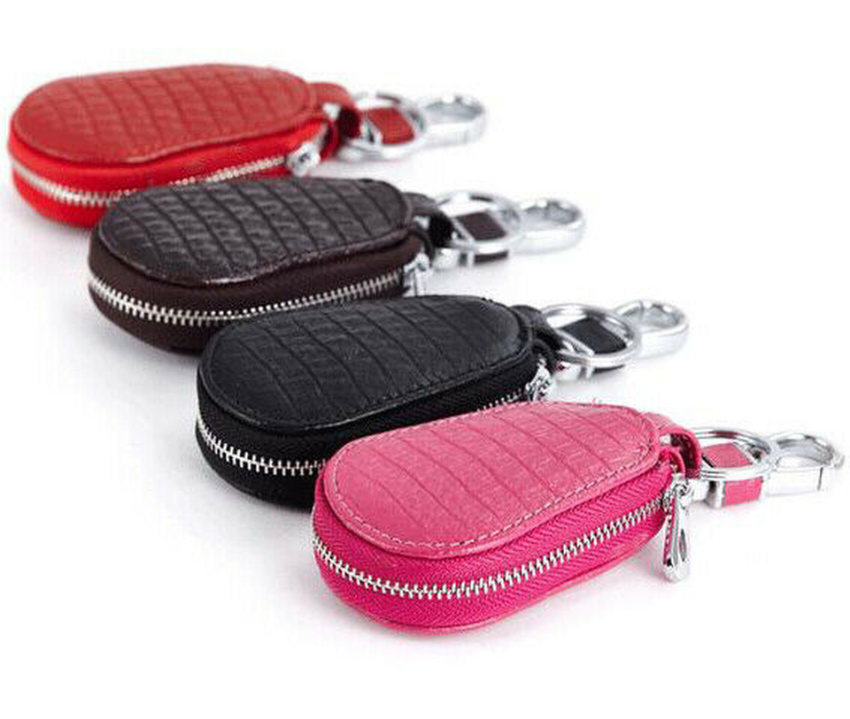 Unisex Leather Car Key Wallet Case Key Fob Holder Bag with Keychain ...