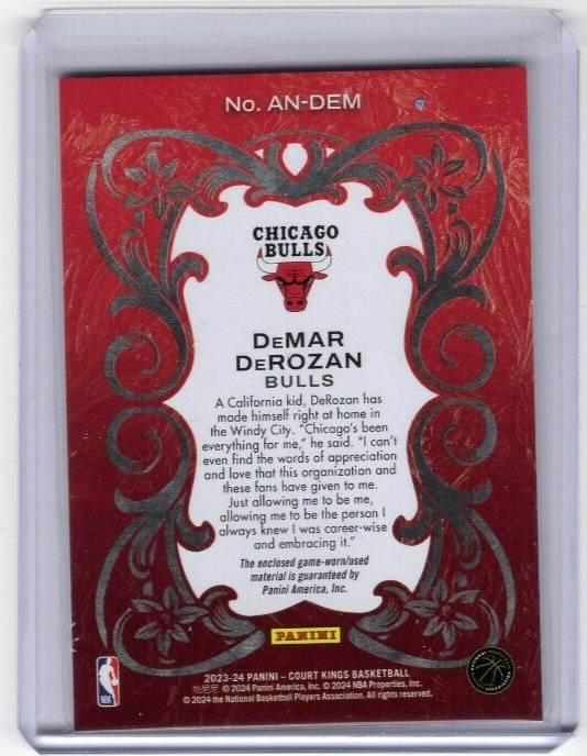 2023-24 Panini Court Kings DAMAR DEROZAN Game Worn Art Nouveau Chicago ...