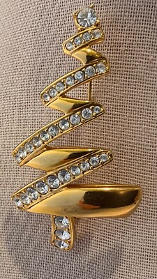 Vintage Monet Christmas Tree Rhinestones Brooch Pin Signed Gold Tone 2 ...