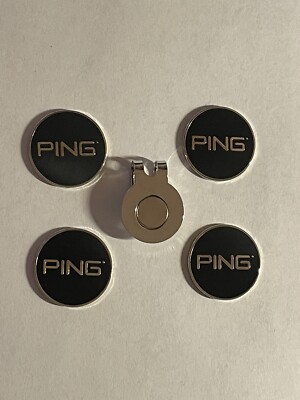 (4) Karsten PING 1" Coin Style Golf Markers W/BONUS HAT CLIP - A Great ...