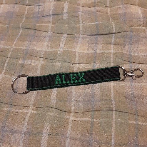 ALEX Embroidered Name Strap Key Ring, Keychain with Clasp (BLACK ...