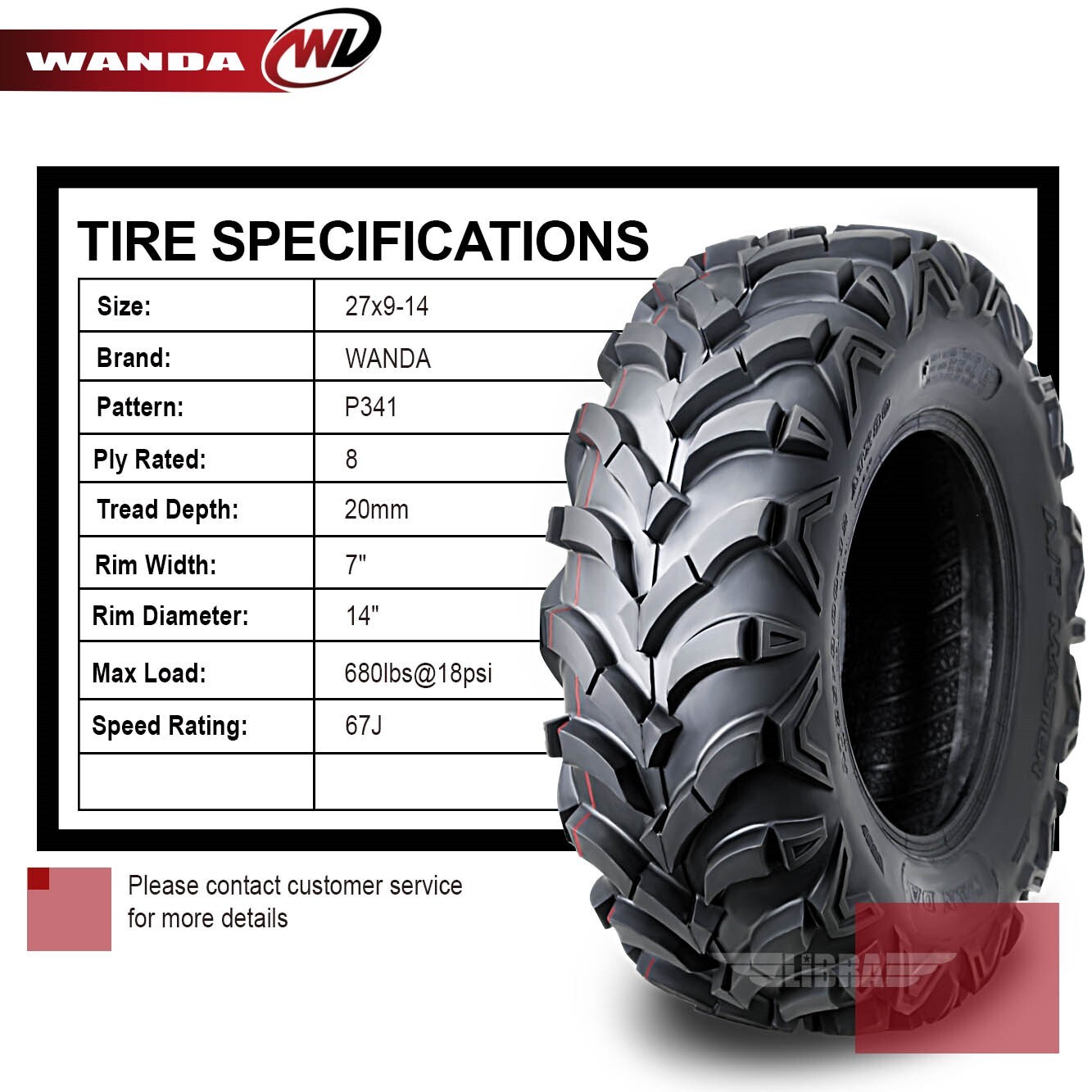 Set 2 WANDA UTV ATV Tires 27x9-14 27x9x14 8-Ply Solid Mud 20mm tread ...