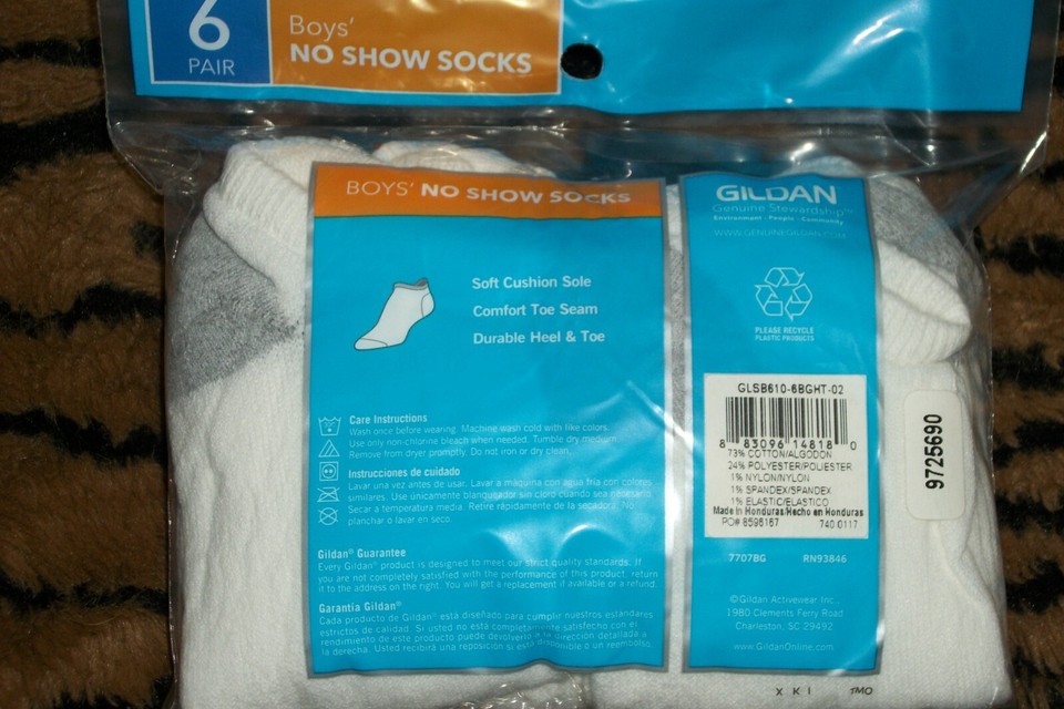 Gildan Smart Basic Boys No Show Socks 6-Pair Fits Shoe Size 3-9, White ...