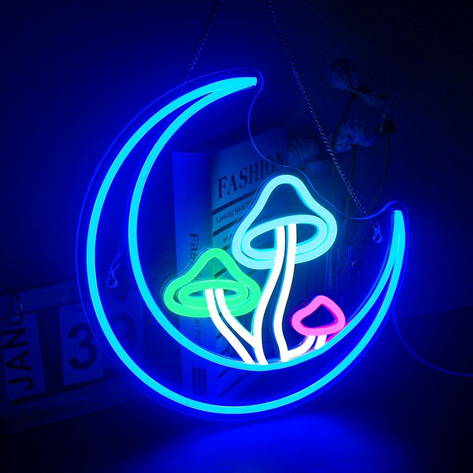 Moon Mushroom Neon Sign Blue Moon Neon Lights for Wall Decor Mushroom ...
