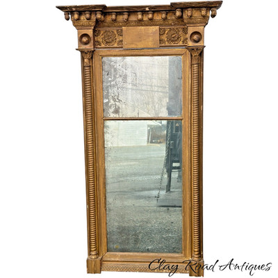 Antique gilt wood Federal Hall mirror gilded large 2 part carved ...