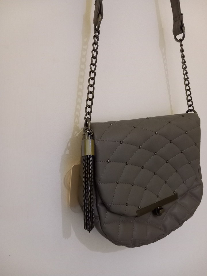 New primark grey quilted stud shoulder bag with a chain charm | eBay UK
