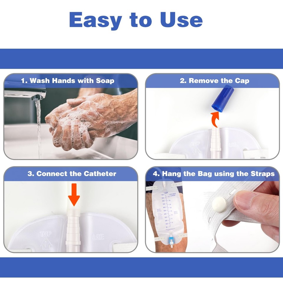 3 Pack Catheter Bags, Premium Easy-Tap Leg Bag Urinary Drainage Bag, 32 ...