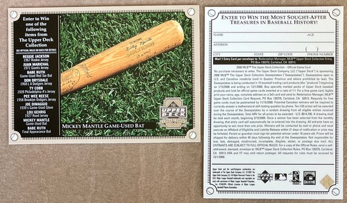Mickey Mantle Game-Used Bat 2000 Upper Deck Enter To Win - New York ...