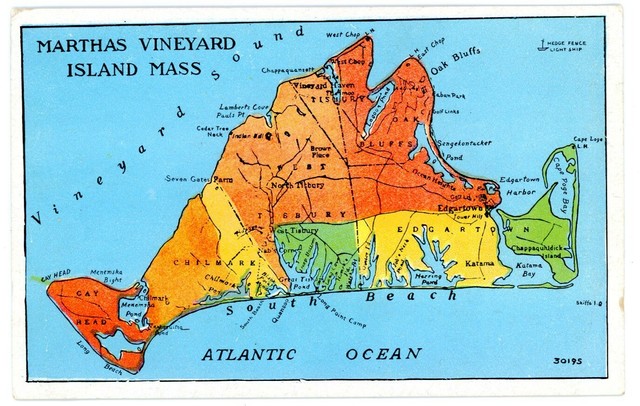 Marthas Vineyard Mass MA -MAP OF ISLAND-OAK BLUFFS EDGARTOWN GAY HEAD ...