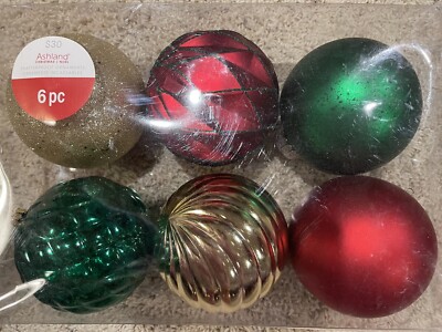 (6) Jumbo 5” Christmas Decoration Bulbs Globes Green, Red, Gold ...
