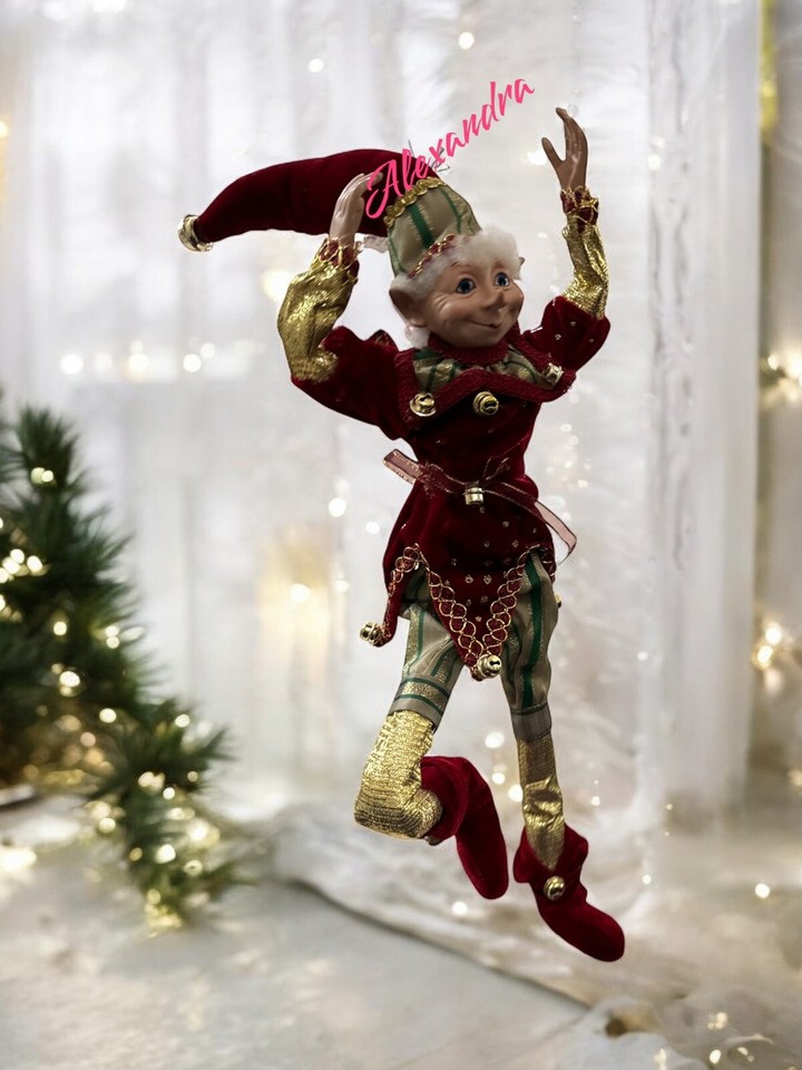 Christmas Posable Elf limbs Are Flexible 19” Red Gold Green Ornament ...