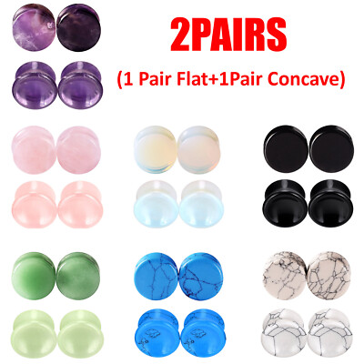 4PCS Ear Gauges Natural Stone Tunnel Plugs Double Flared Ear Piercing ...