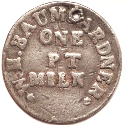 Unique? (1880's) W. H. Baumgardner One Pint Milk Trade Token Longhorn ...