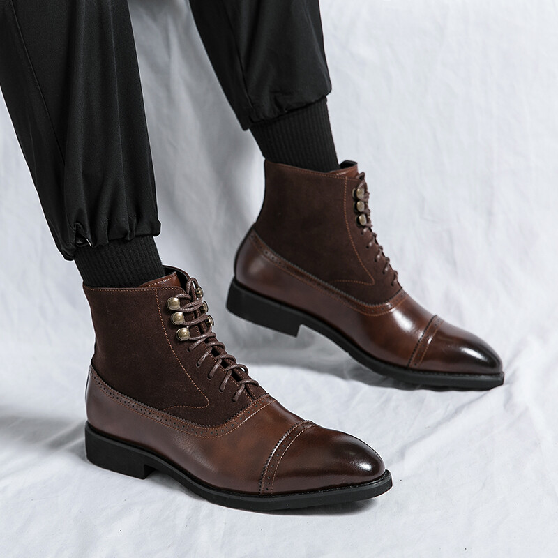 Mens British Style High Top Pointed Toe Oxfords Ankle Riding Boots ...