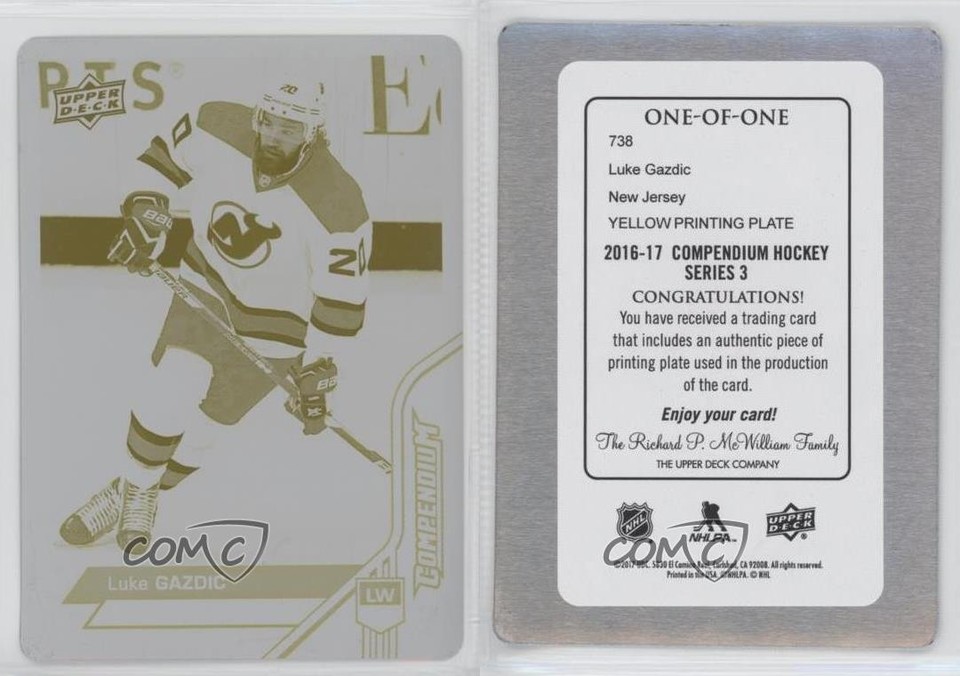 2016-17 Upper Deck Compendium Printing Plate Yellow 1/1 Luke Gazdic ...
