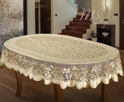 Oval Tablecloth Heavy Lace Golden Beige Large Premium 55" x 95" (140 x ...