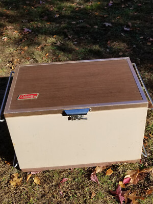 VINTAGE COLEMAN COOLER WITH INTERIOR PIECES STANDING CAMPING ...