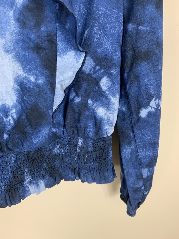 Women's INC International Concepts Blue Tie-Dye Square Neck Ruffle ...