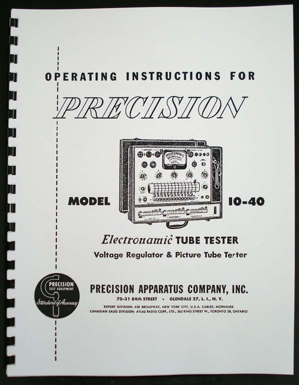 Precision Tube Tester 10-40 Manual with Tube Test Supplement Data | eBay