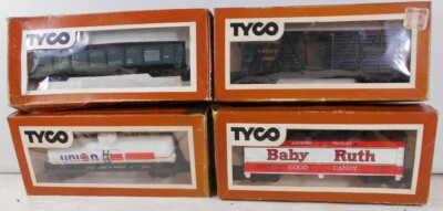 4 Vintage HO Tyco Baby Ruth D & RGW Boxcar Union 76 Tanker Hopper Cars ...