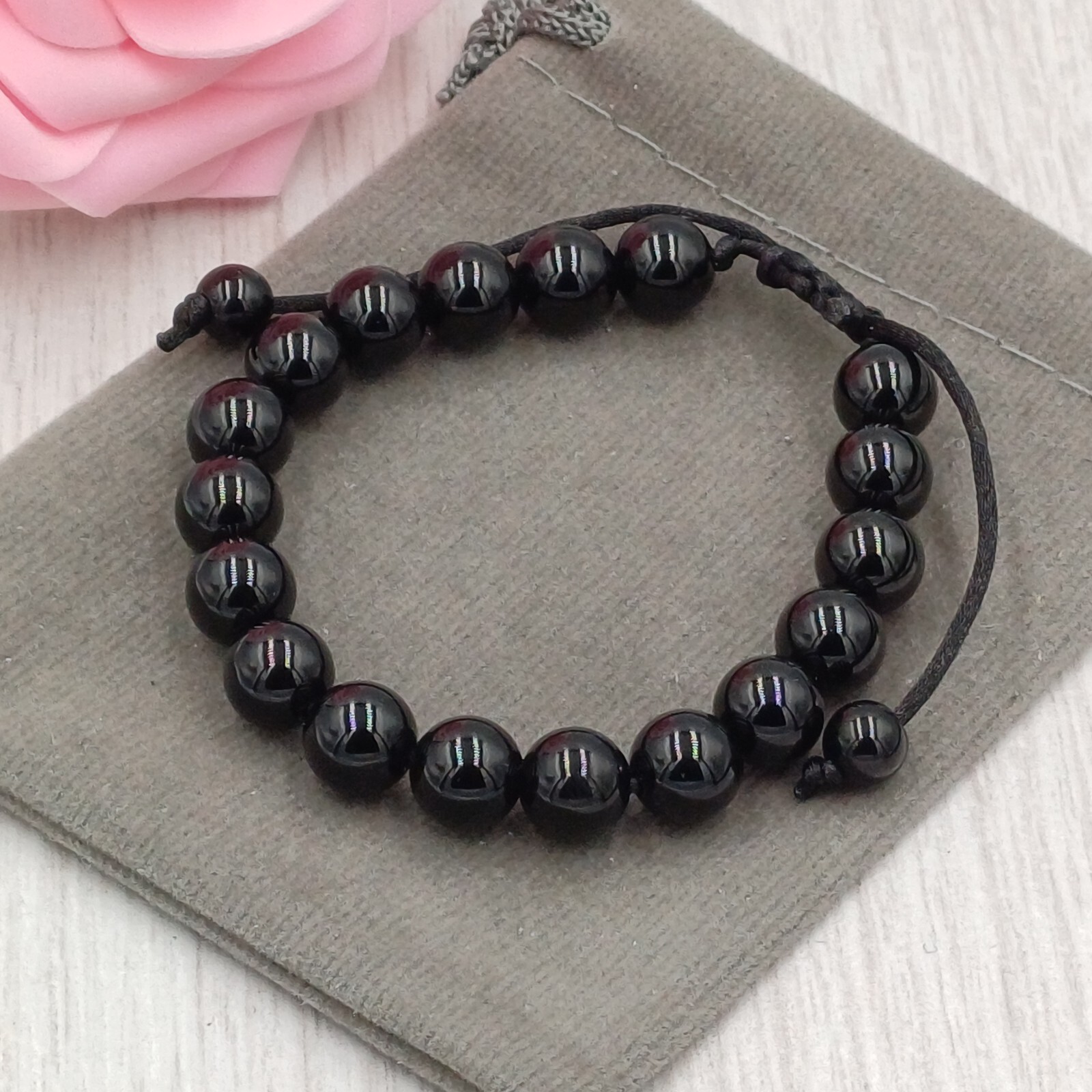 Handmade Black Onyx Crystal Healing Gemstone Cord Chakra Bead Bracelet 6/8mm. | eBay