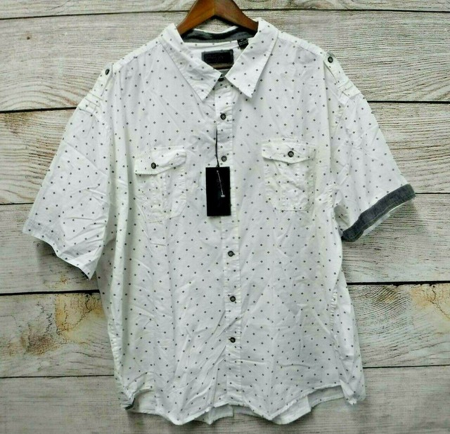 Steve's Jeans Shirt Mens 2x White With Blue Triangles Design Button ...