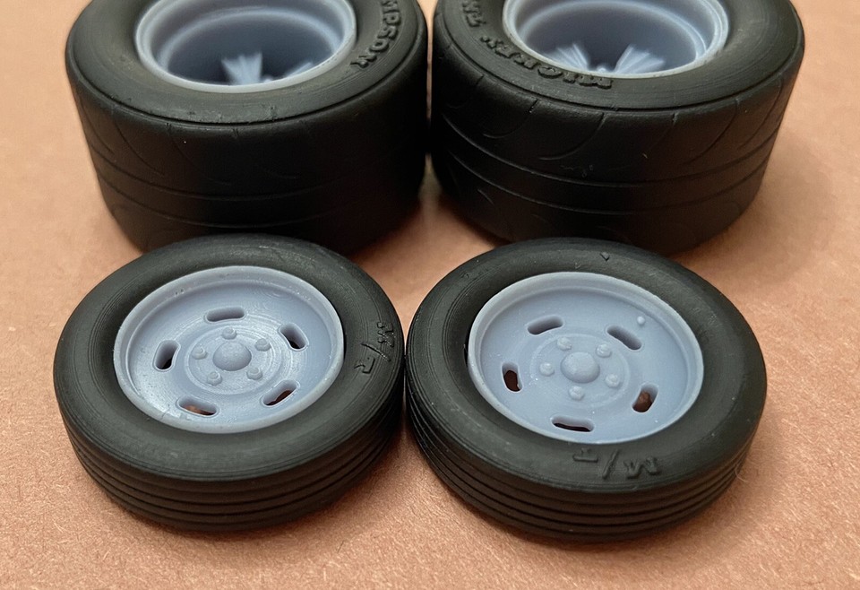 1/24 Scale:17/15-inch Old School Tri-Rib Radir, Kidney Bean Wheels W ...