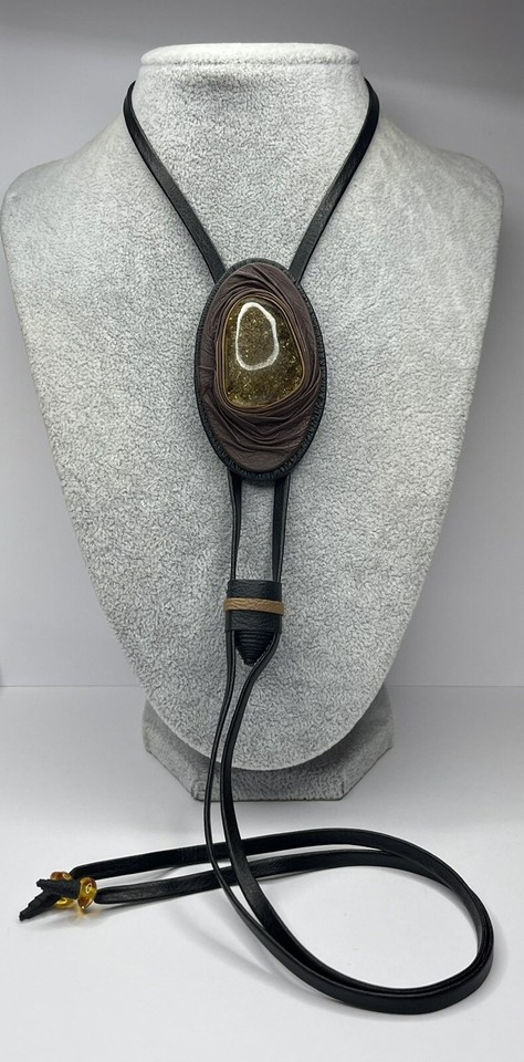 Genuine AMBER LEATHER Bolo Tie.Leather Bolo Tie Necklace for men.Amber ...